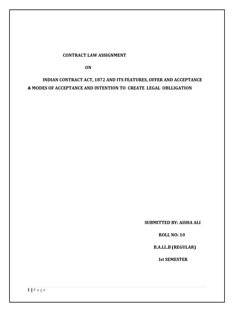 Contract Law Assignment | PDF | Offer And Acceptance | Contract Law