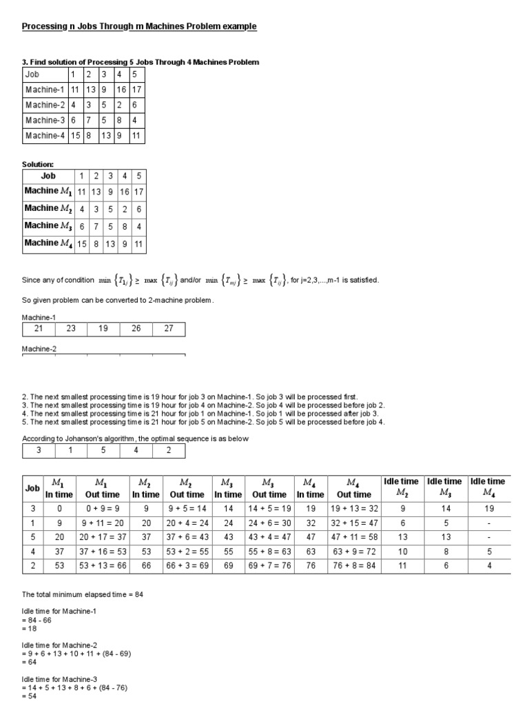 Sequencing Problems Processing N Jobs Through M Machines Problem Example PDF | PDF | Systems ...