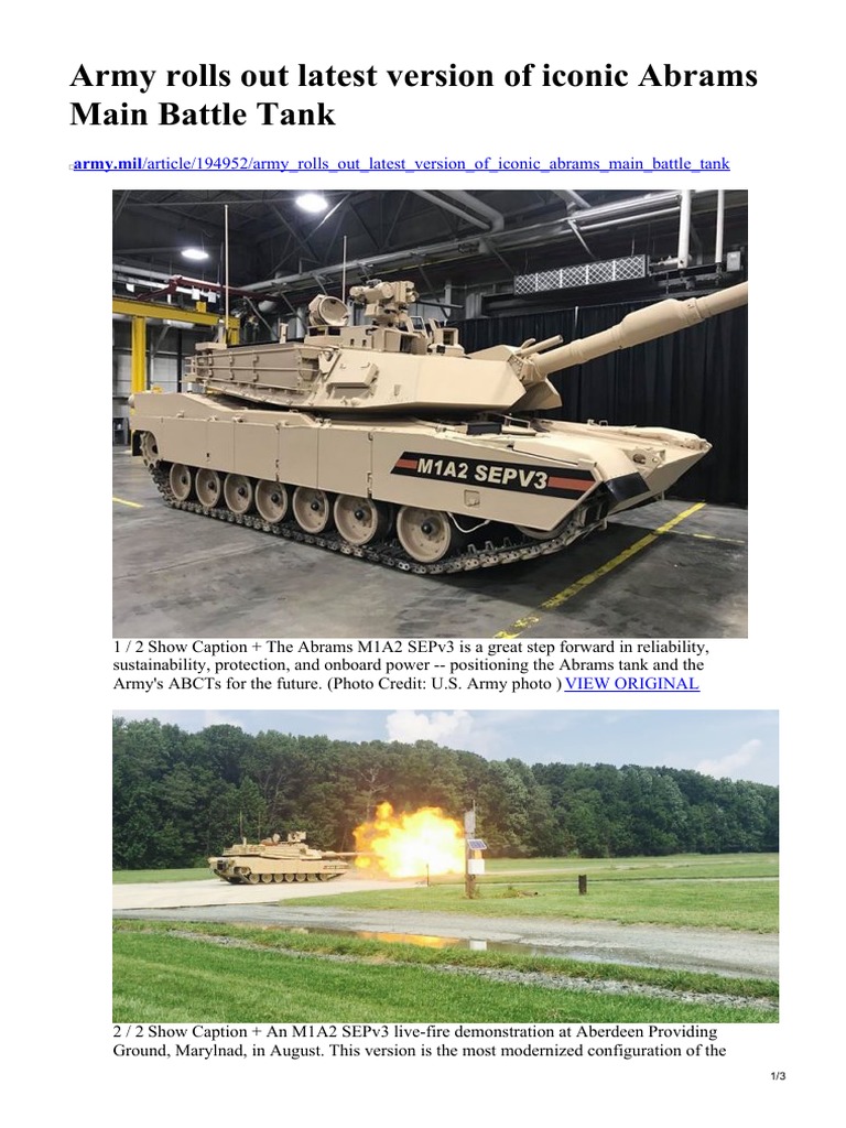 Army - Mil-Army Rolls Out Latest Version of Iconic Abrams Main Battle ...