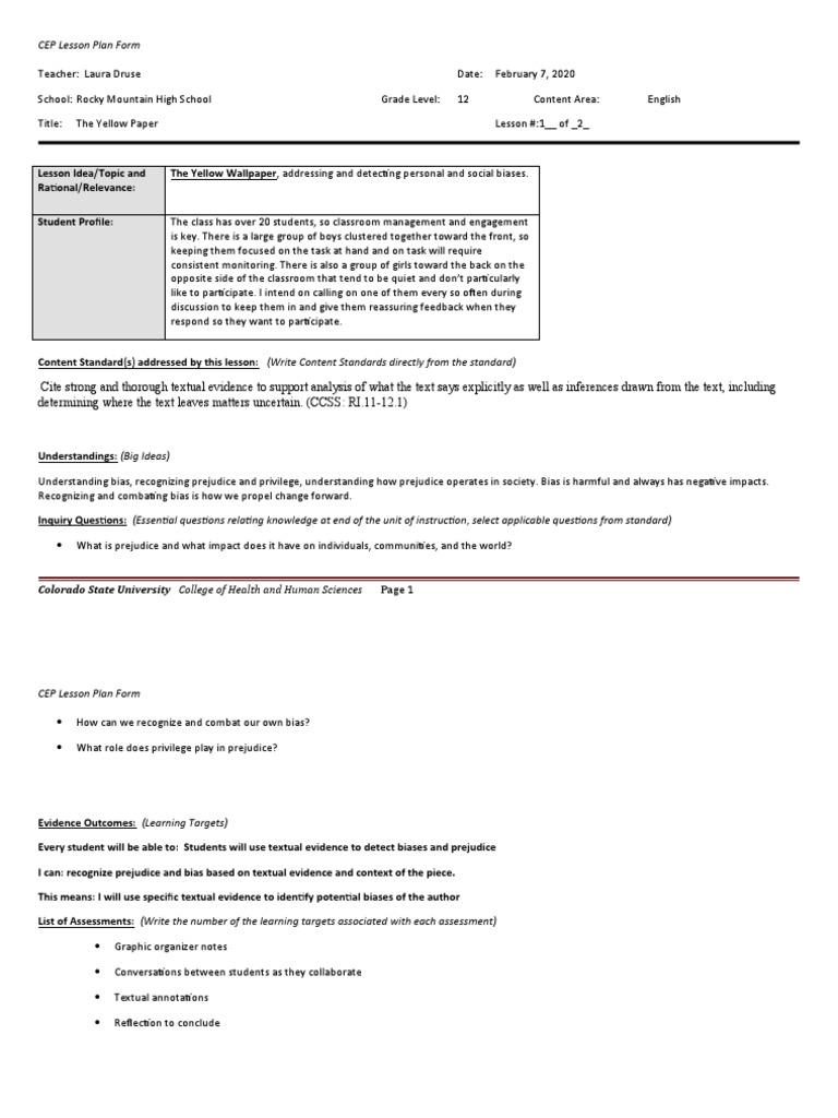 Cep Lesson Plan Template | PDF | Lesson Plan | Bias