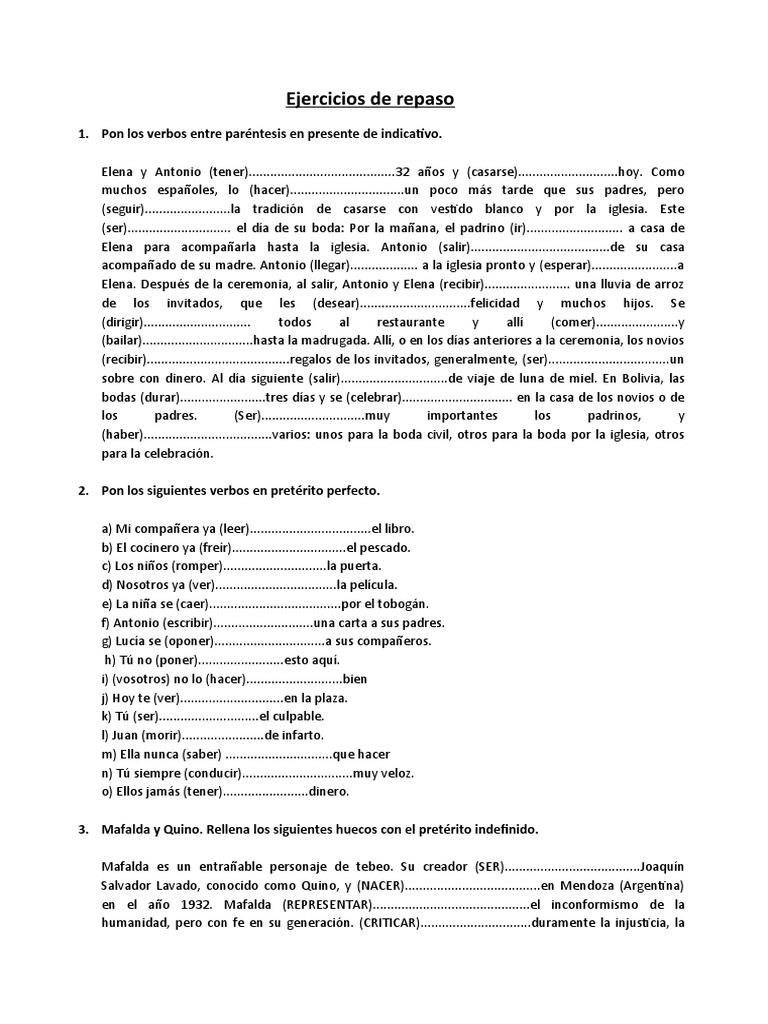 Repaso Gramatica | PDF | Boda | Pelo