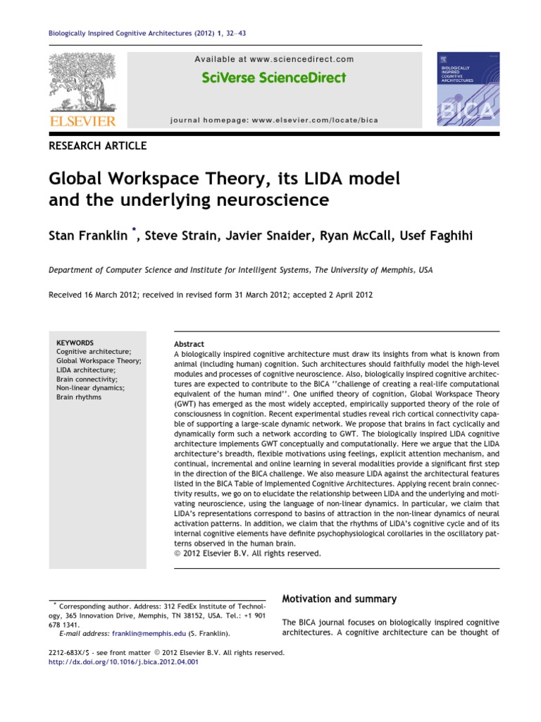 Global Workspace Theory Its LIDA Model A | PDF | Consciousness | Attention