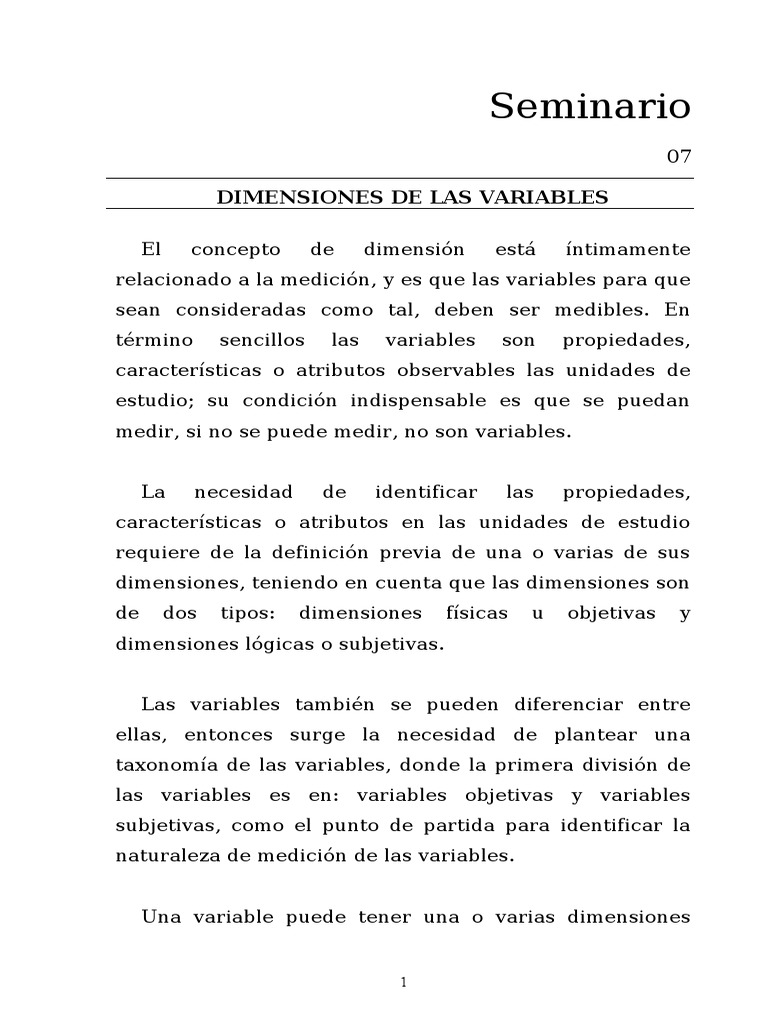Dimensiones de Las Variables | PDF | Dimensión | Medición