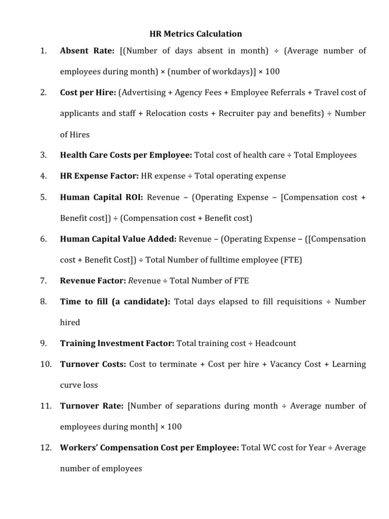 HR Metrics Calculation | PDF | Career & Growth | Business