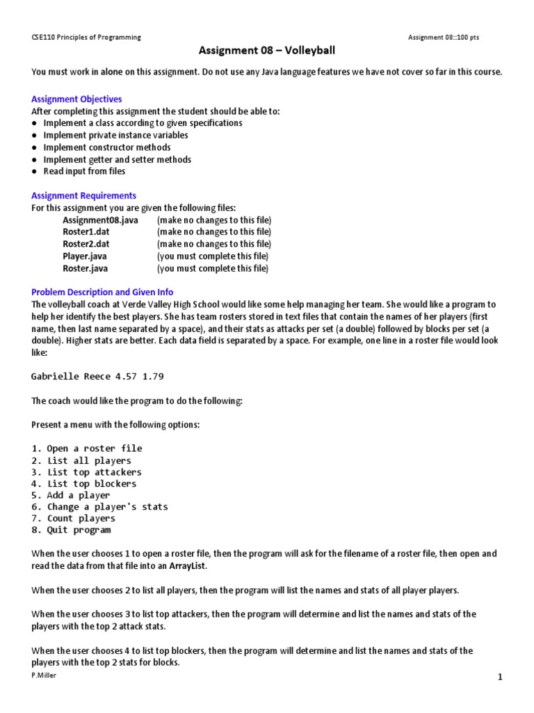 Assignment 08 Volleyball Pdf Method Computer Programming Parameter Computer Programming