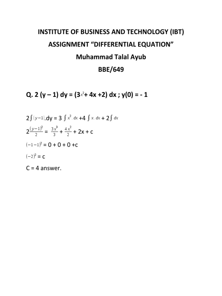 Assignment Diff Eqa | PDF