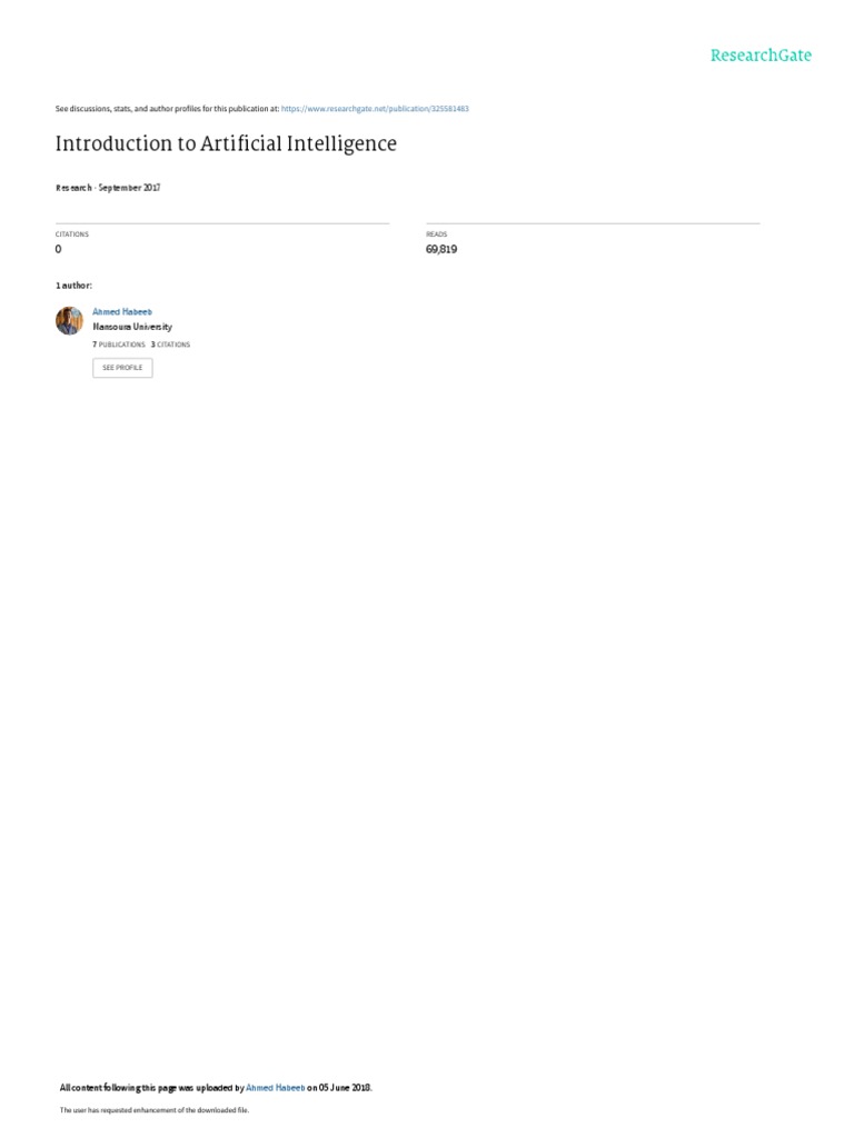 Introduction To Artificial Intelligence: September 2017 | PDF ...