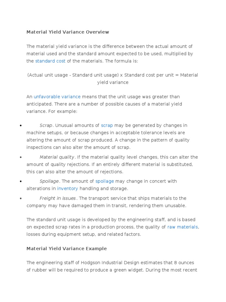 Material Yield Variance Overview | PDF | Technology & Engineering