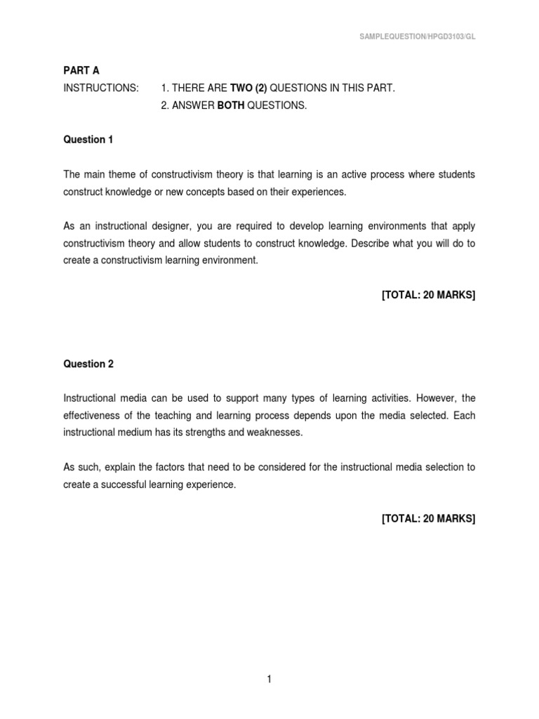 Part A: Samplequestion/Hpgd3103/Gl | PDF | Instructional Design ...