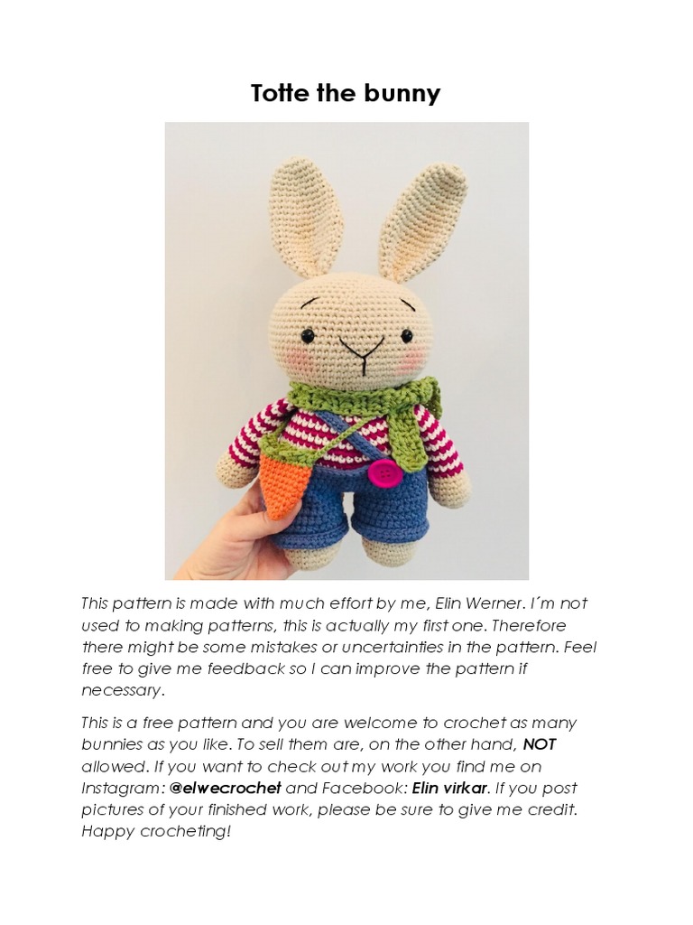 Totte The Bunny Pattern | PDF | Crochet | Yarn