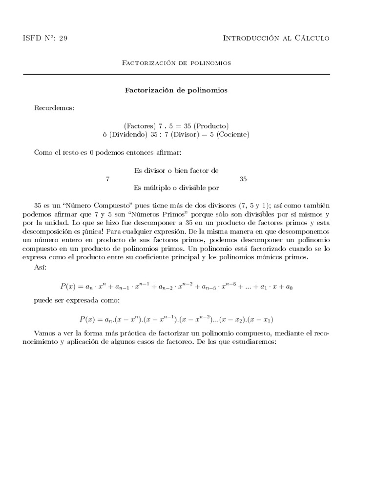 Factorización de Polinomios PDF | Descargar gratis PDF | Factorización | Álgebra abstracta