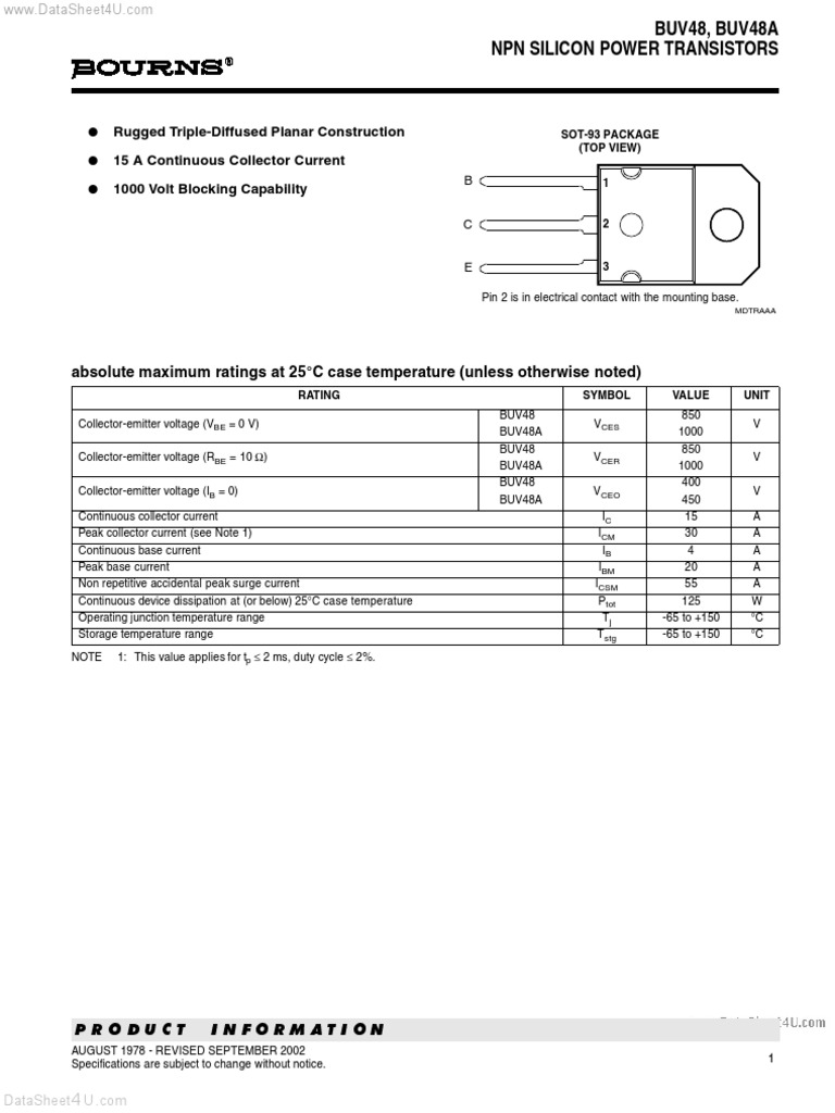 BUV48, BUV48A NPN Silicon Power Transistors | PDF | Bipolar Junction Transistor | Transistor