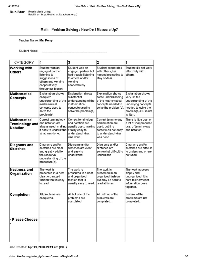 Rubric Draft 1 | PDF | Teaching Mathematics | Education Theory