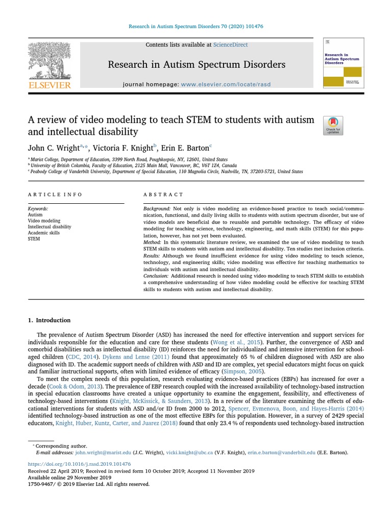 A Review of Video Modeling To Teach STEM To Students With Autism and ...