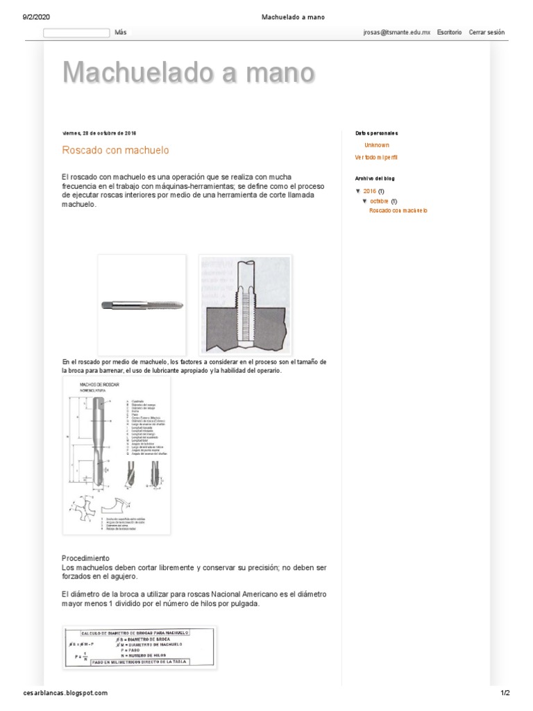 Machuelado A Mano PDF | PDF | Mecanizado | Herramientas