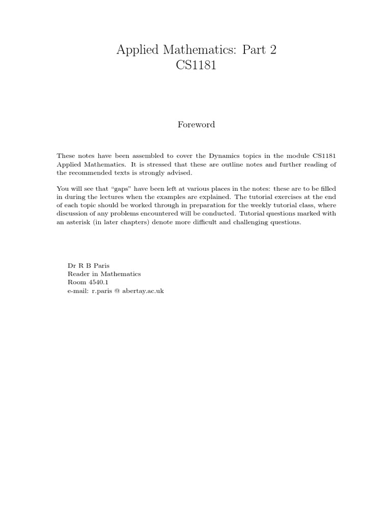 Applied Mathematics: Part 2 CS1181: Foreword | PDF | Collision | Force