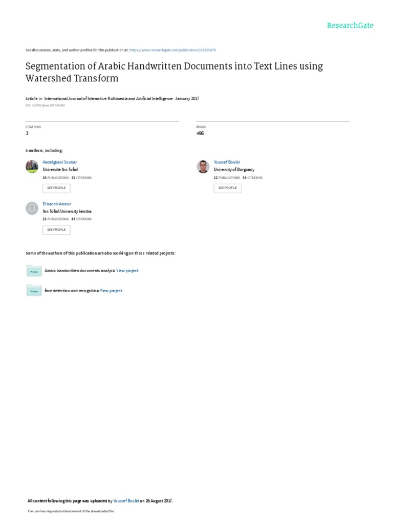 Segmentation Of Arabic Handwritten Documents Into Pdf Pdf Image Segmentation Areas Of