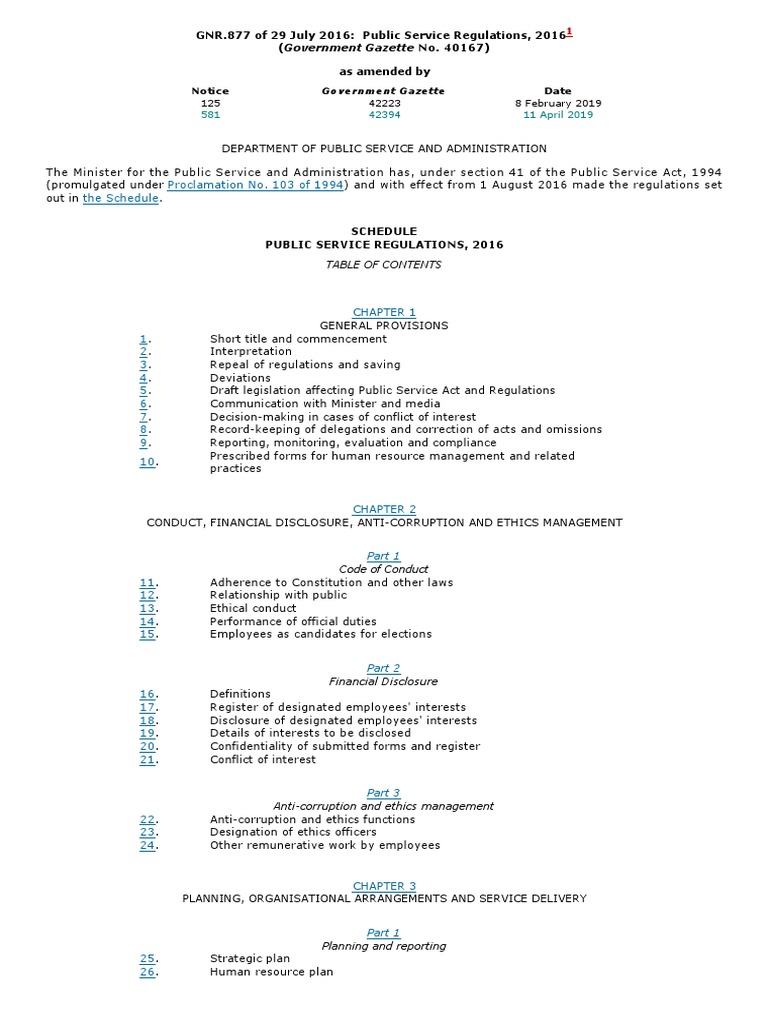 PUBLIC SERVICE REGULATIONS 16 April 2019 | PDF | Trust Law | Conflict ...