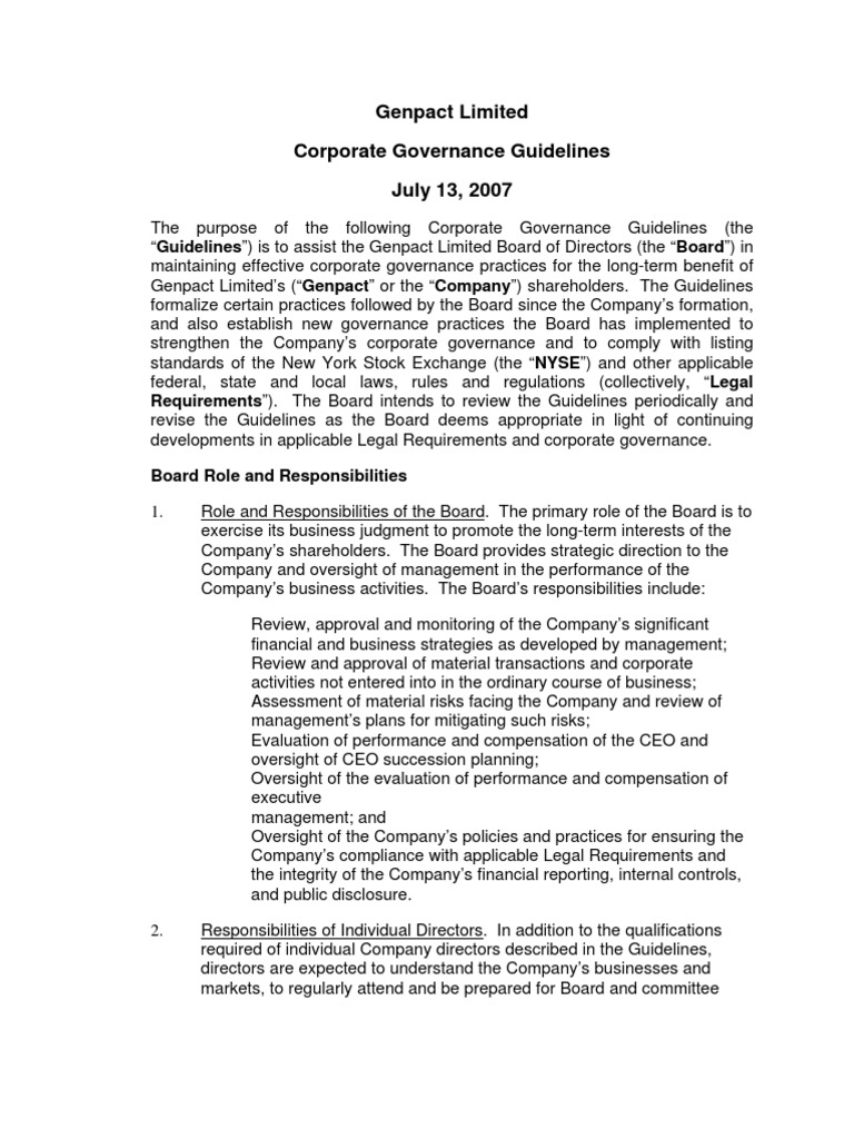 Corporate Governance Guidelines | PDF | Board Of Directors | Corporate ...