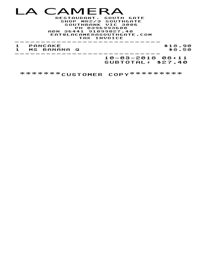La Camera Restaurant Tax Invoice | PDF