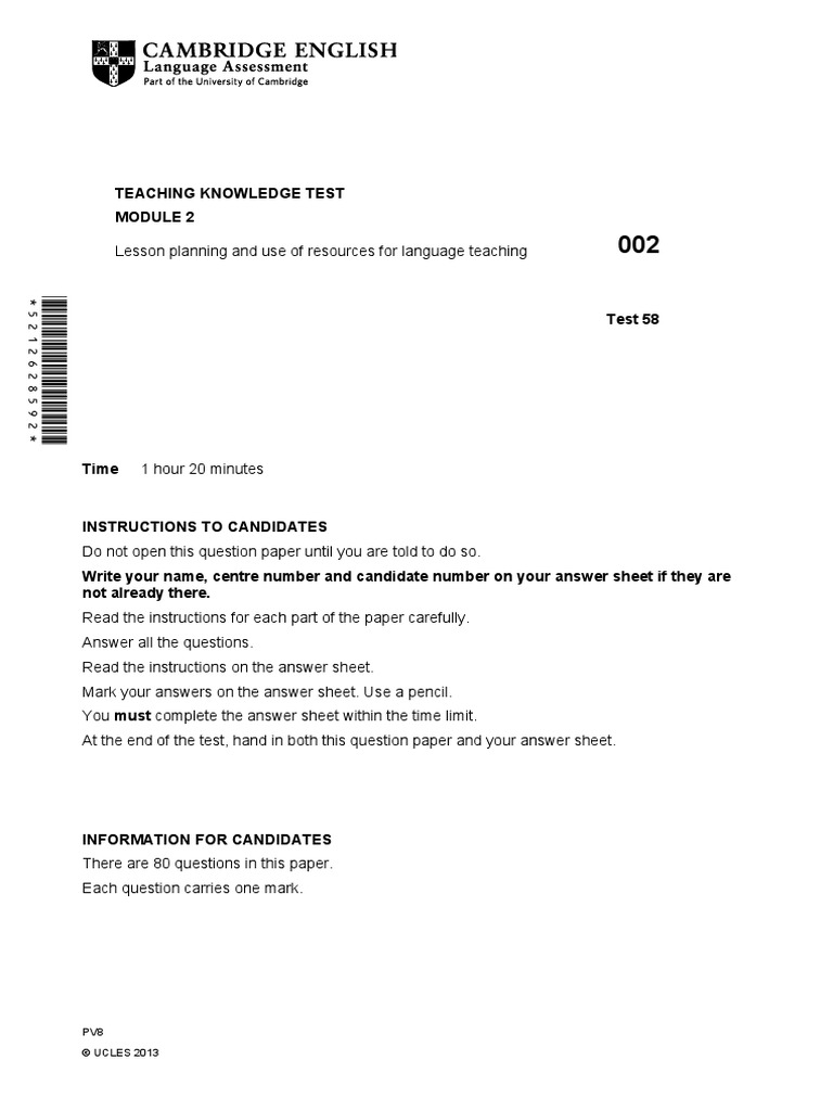TKT Module 2 Sample Paper Document PDF | PDF | Adverb | Adjective