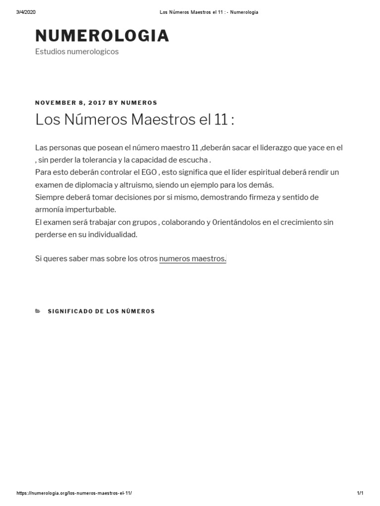 Los Números Maestros El 11 - Numerologia | PDF