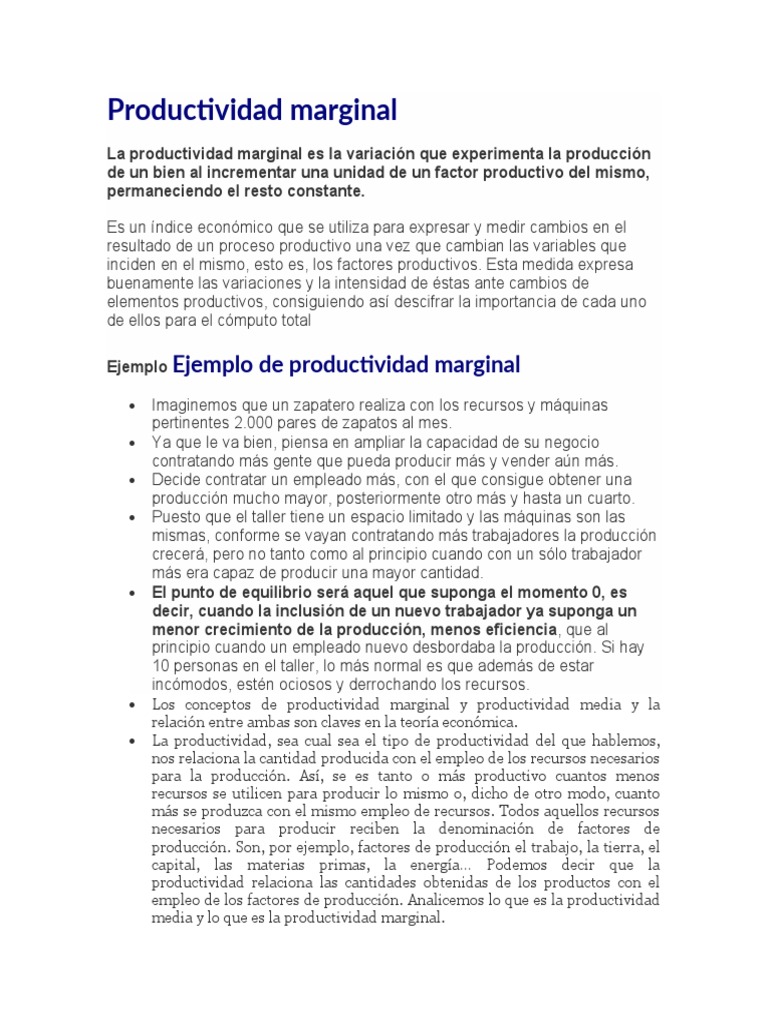 Productividad Marginal | PDF | Factores de producción | Producción y ...