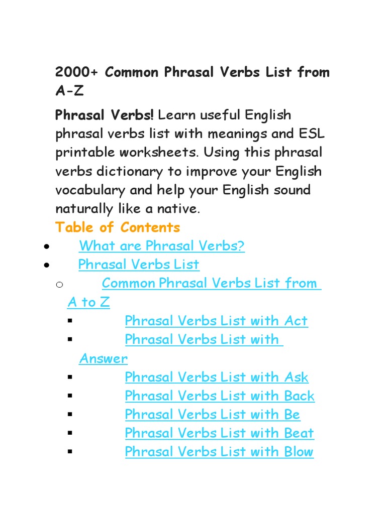2000+ Common Phrasal Verbs List From A-Z Phrasal Verbs! Learn Useful English | PDF | Phrase ...