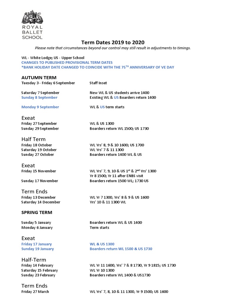 Term Dates 2019 2020 PDF | PDF