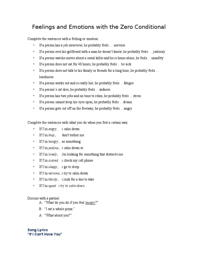 Feelings and Emotions With The Zero Conditional: Song Lyrics "If I Can ...