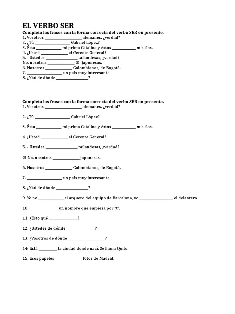 EJERCICIOS VERBO SER Y ESTAR Varios | PDF