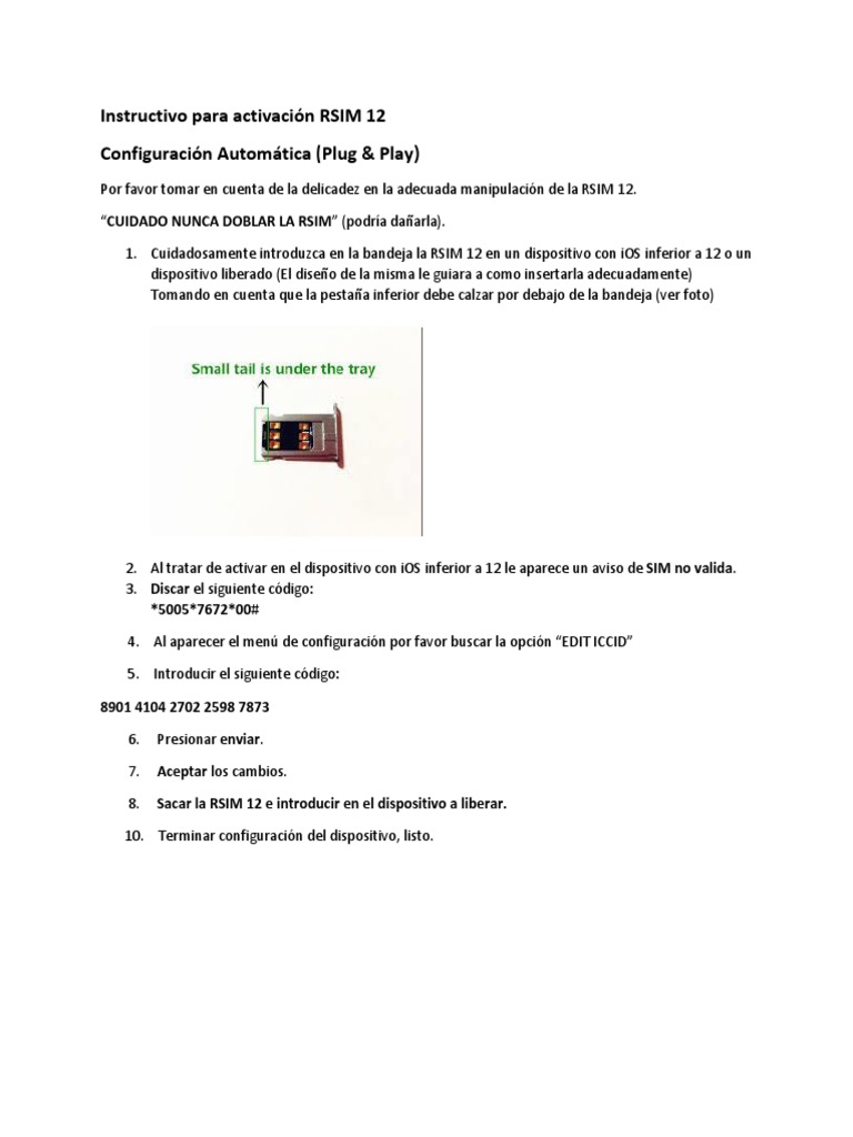 Instructivo para Activación RSIM 12 PDF | PDF