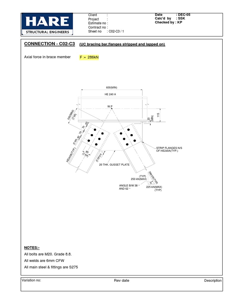 Connection - C02-C3: (UC Bracing Bar, Flanges Stripped and Lapped On ...
