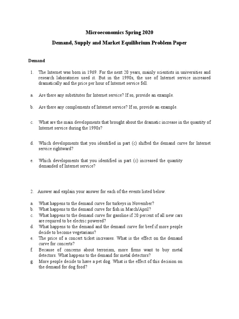 Micro Demand, Supply MKT Equilibrium Problem Paper | PDF | Demand | Economic Equilibrium