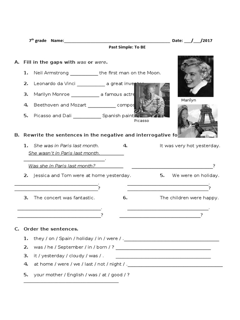 Simple Past Tense: To Be Worksheet | PDF
