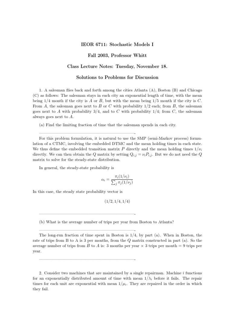 IEOR 6711: Stochastic Models I Fall 2003, Professor Whitt Class Lecture ...