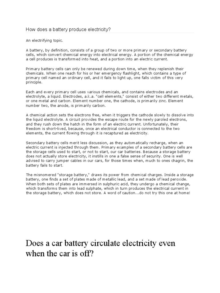 How Batteries Generate Electricity | PDF | Battery (Electricity ...