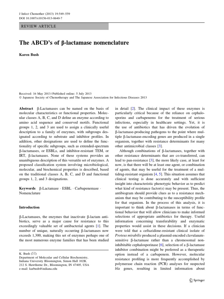 The ABCD's of B-Lactamase Nomenclature | PDF | Beta Lactamase | Antibiotics