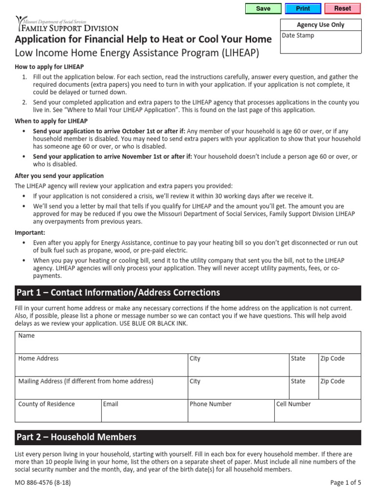 EA 1 Application For The Low Income Home Energy Assistance Program ...