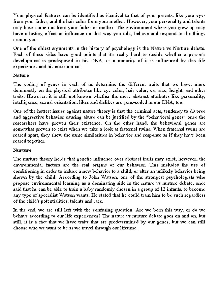 The Ongoing Debate: How Nature and Nurture Both Shape Human Development ...