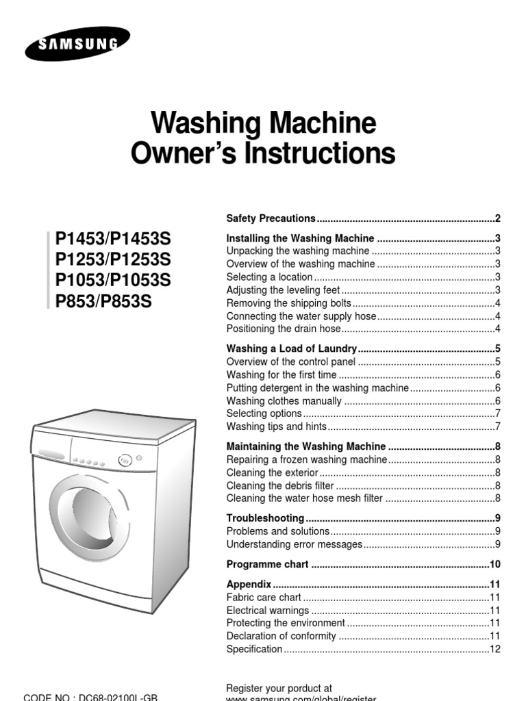 Samsung P853 en | PDF | Washing Machine | Ac Power Plugs And Sockets