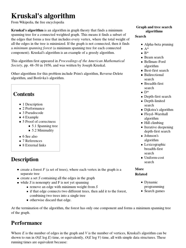 Kruskal's Algorithm | PDF | Areas Of Computer Science | Mathematical Logic