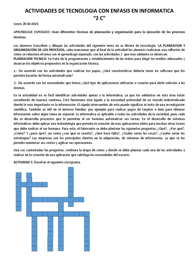 Actividades de Tecnologia Con Enfasis en Informatica 2c | PDF ...