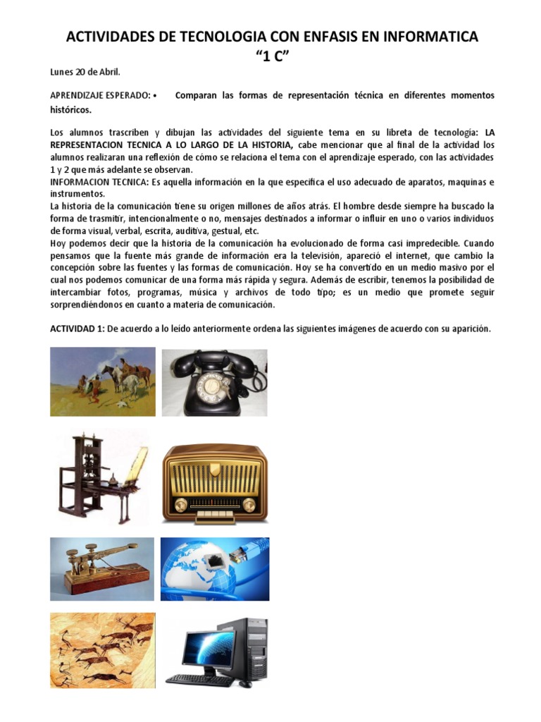 Actividades de Tecnologia Con Enfasis en Informatica 1o. C | PDF ...