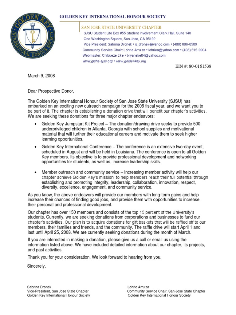 GKIHS-SJSU Donor Letter of Intent | PDF | Volunteering | Literacy