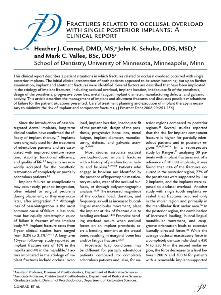 Fractures Related To Occlusal Overload With Single Posterior Implants A ...
