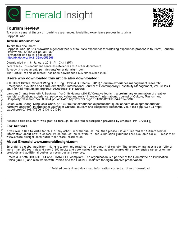 Modelling Touristic Experience Processes | PDF | Experience | Tourism