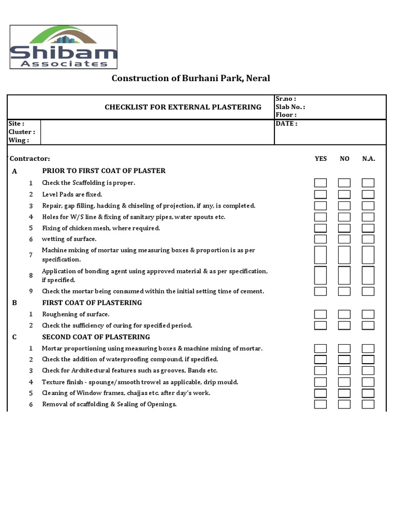 Checklist For External Plastering Pdf Scaffolding Building