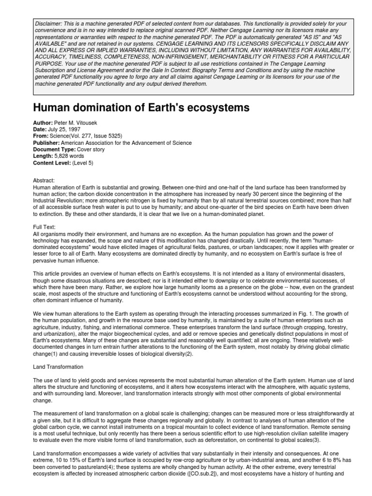 Human Domination of Earth | PDF | Invasive Species | Greenhouse Gas