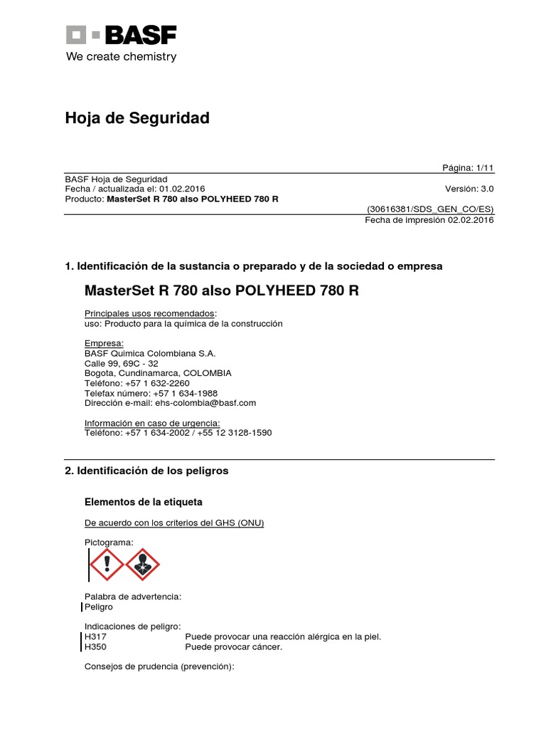 Hoja de Seguridad Mset 780R PDF | PDF | Toxicidad | Agua